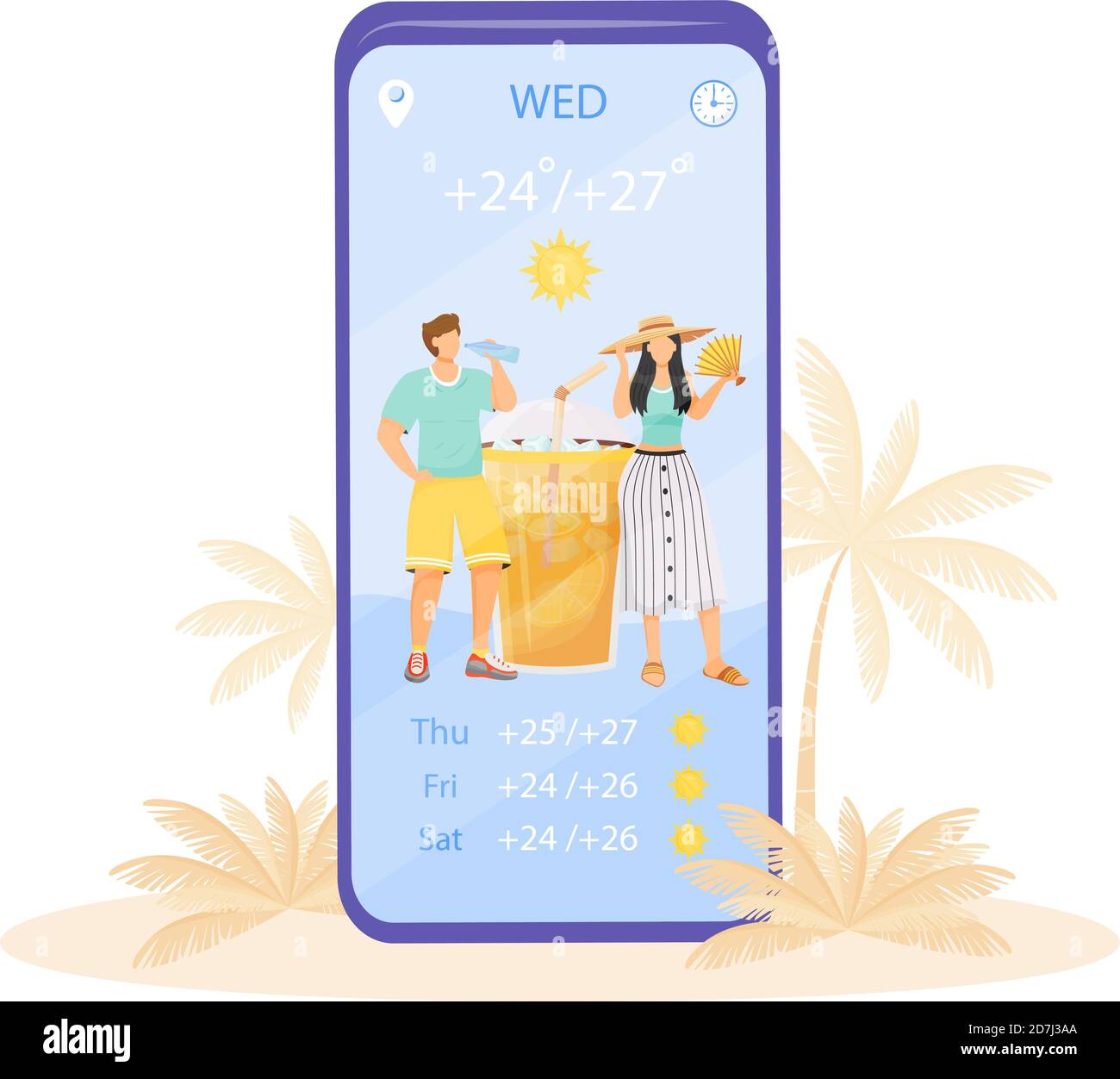 Heat wave notification cartoon smartphone vector app screen Stock ...