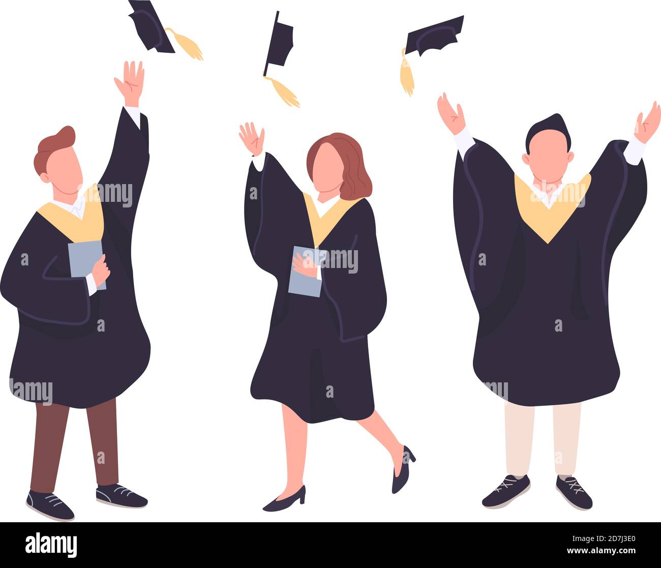 University graduates flat color vector faceless characters set Stock ...