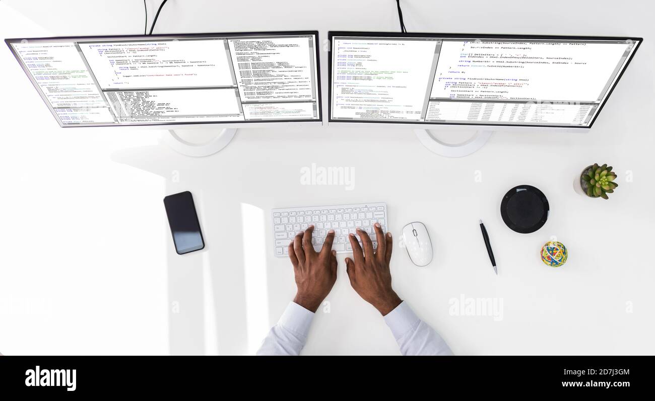 Work From Home On Multiple Computer Screen Stock Photo - Alamy