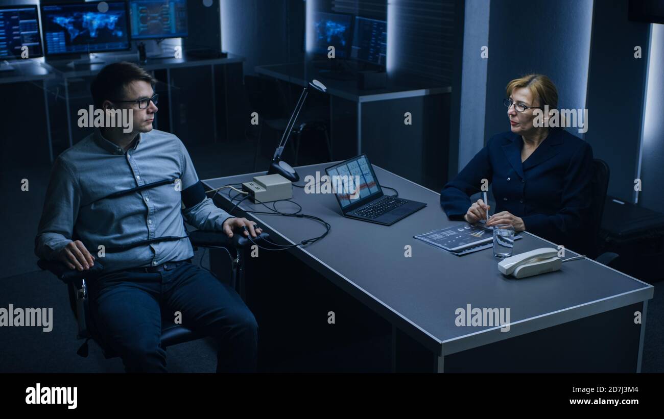 Female Special Agent Conducts Lie Detector Polygraph Test on a Young ...