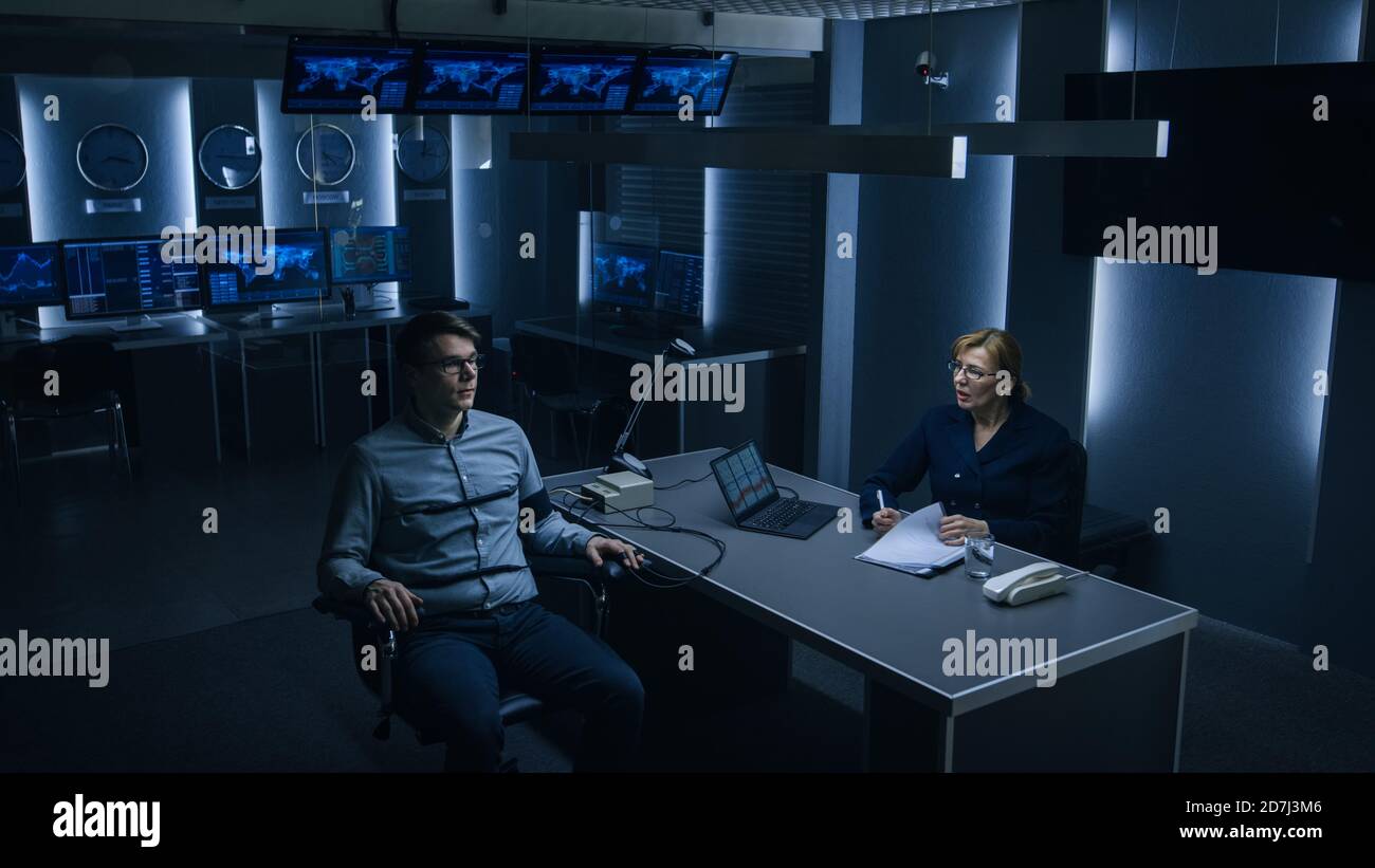 Female Special Agent Conducts Lie Detector Polygraph Test on a Young ...