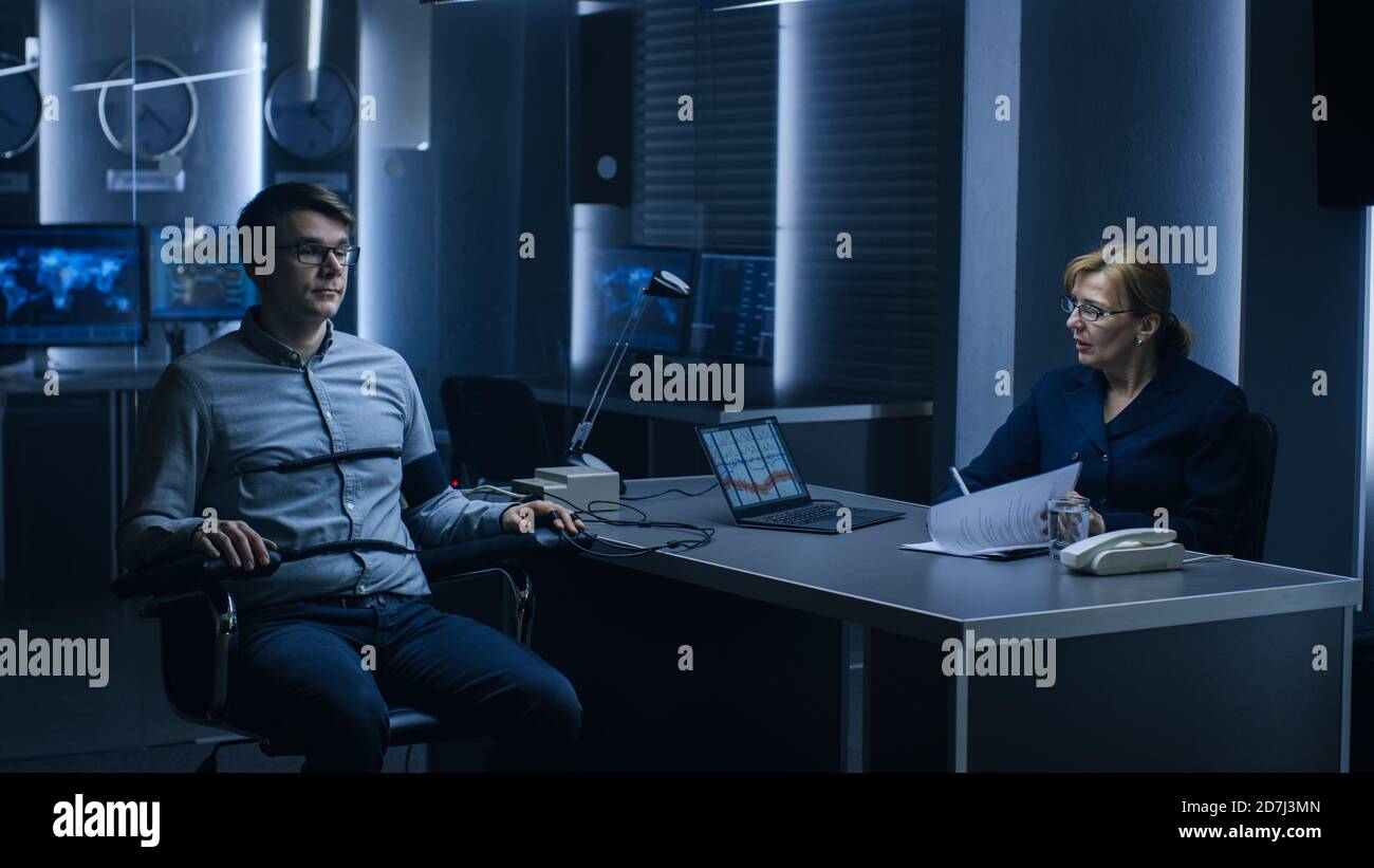 Female Special Agent Conducts Lie Detector Polygraph Test on a Young ...