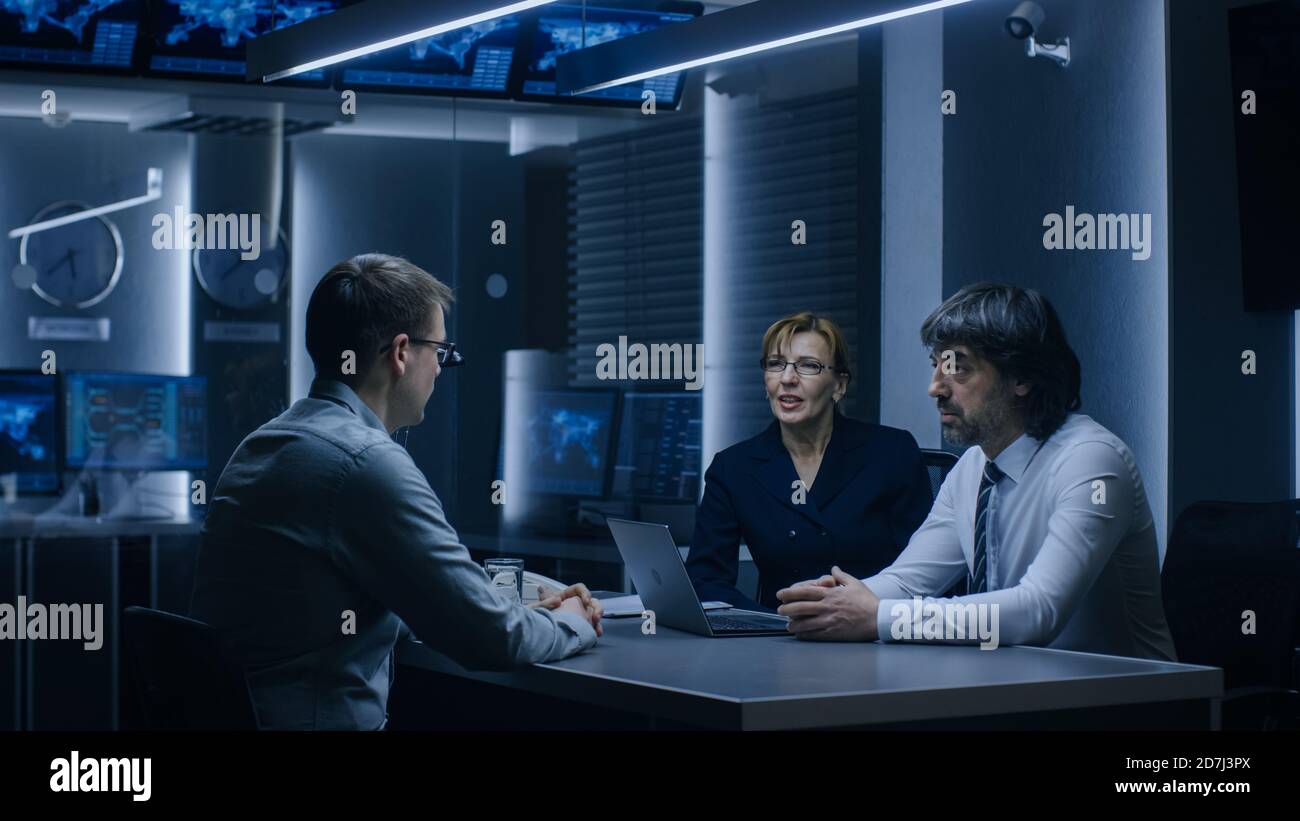 On a Job Interview Two Senior Managers Ask Young Candidate Questions ...