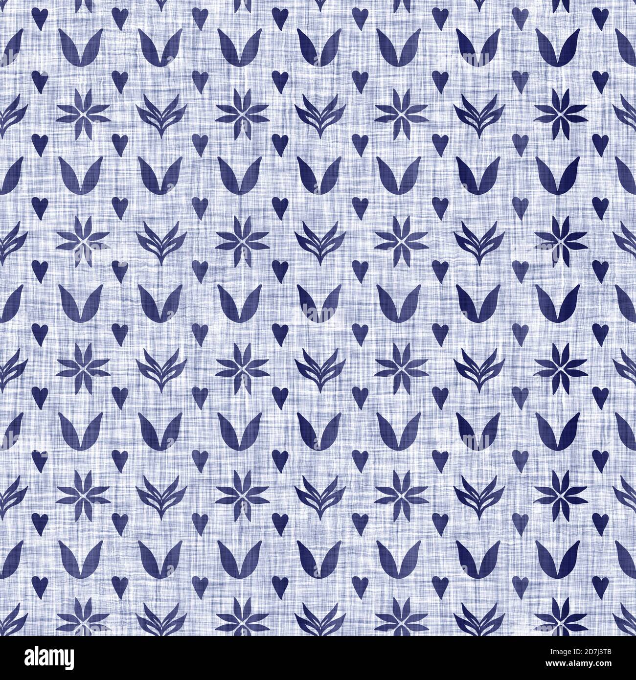 Indigo blue flower block print dyed linen texture background. Seamless ...