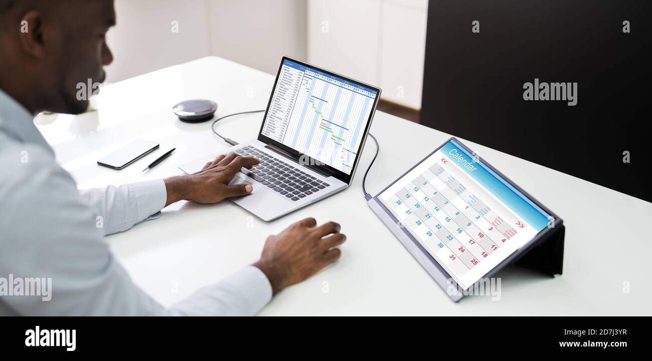 Tech Schedule List On Laptop Computer Screen. Gantt Calendar Stock ...