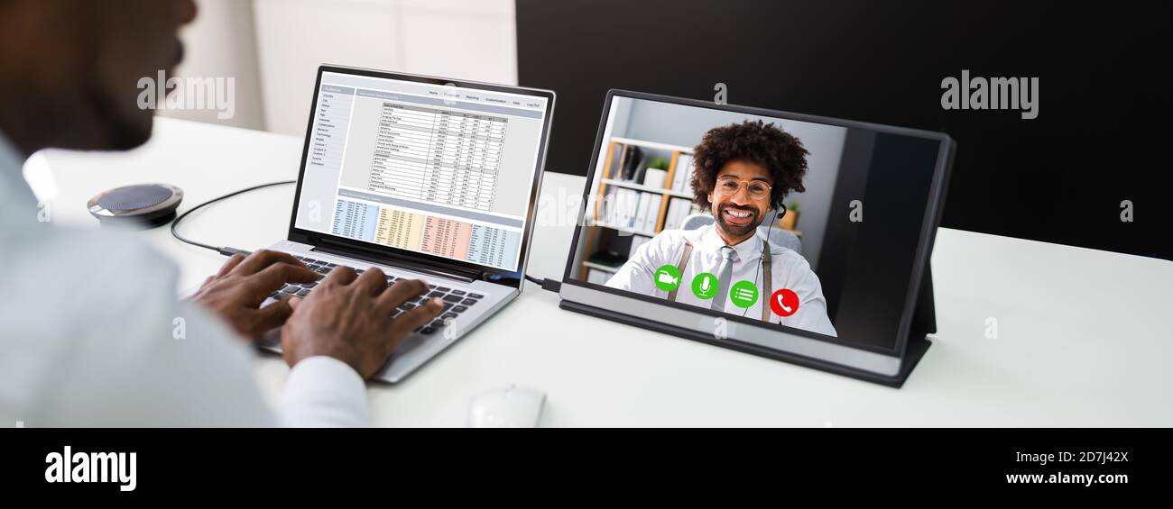 Man Video Conference Business Call On Computer Screen Stock Photo - Alamy