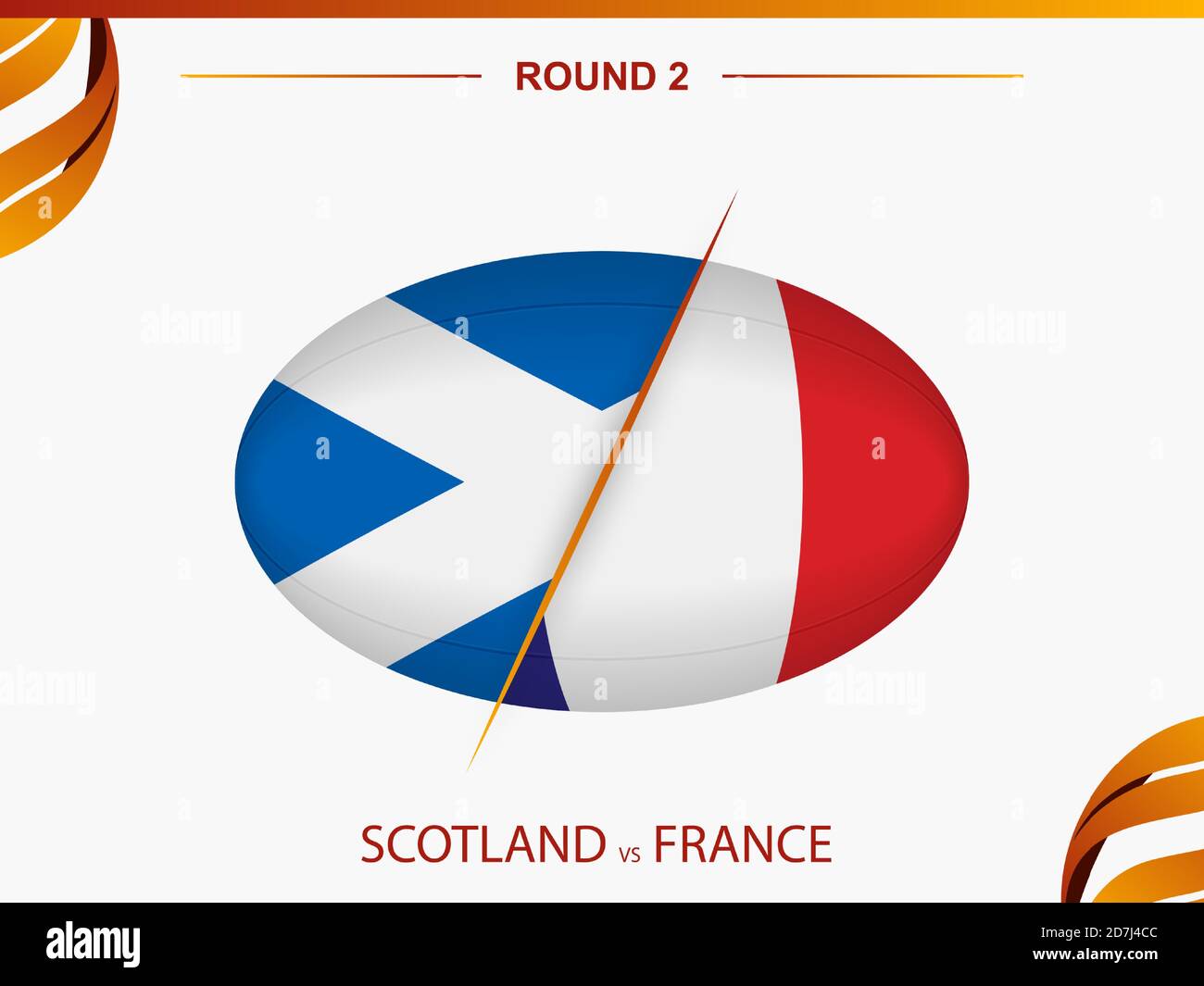 Scotland vs France in Rugby Tournament round 2, ball shaped rugby icon ...