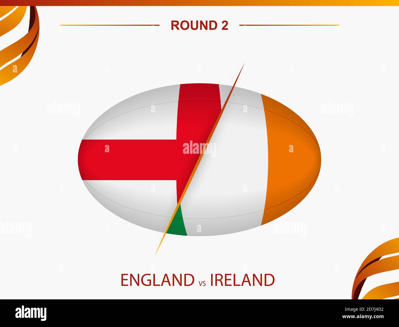 England vs Ireland in Rugby Tournament round 2, ball shaped rugby icon ...