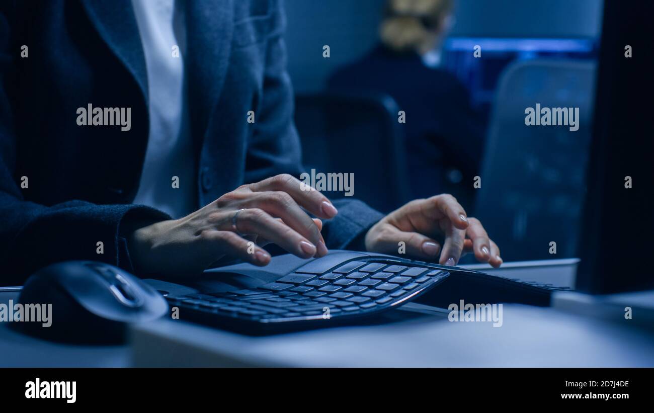 Dynamic Shot of the Hands Typing and Elevating to Female Portrait ...