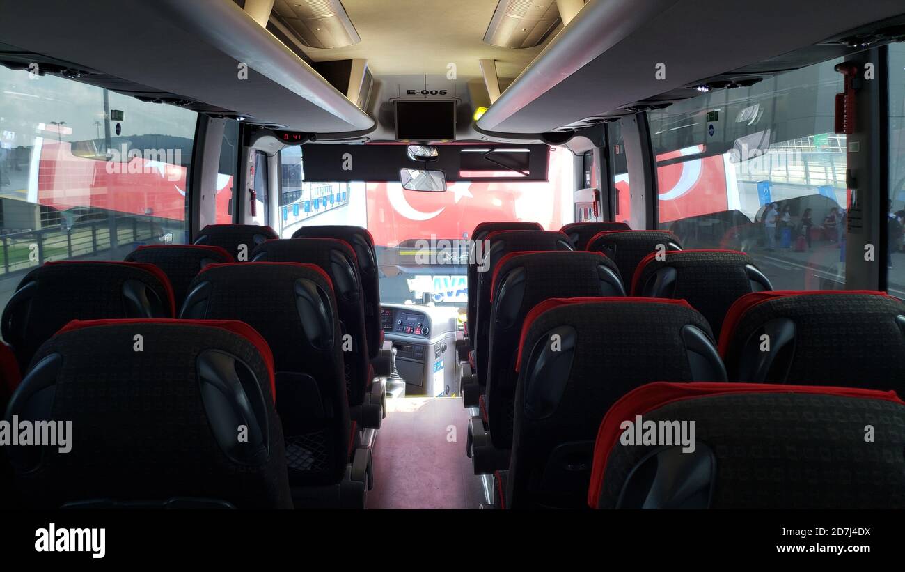 Tourist bus salon before boarding close up Stock Photo - Alamy