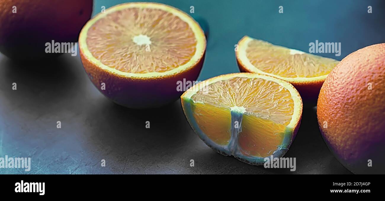 Orange citrus fruit on a stone table. Orange background Stock Photo - Alamy