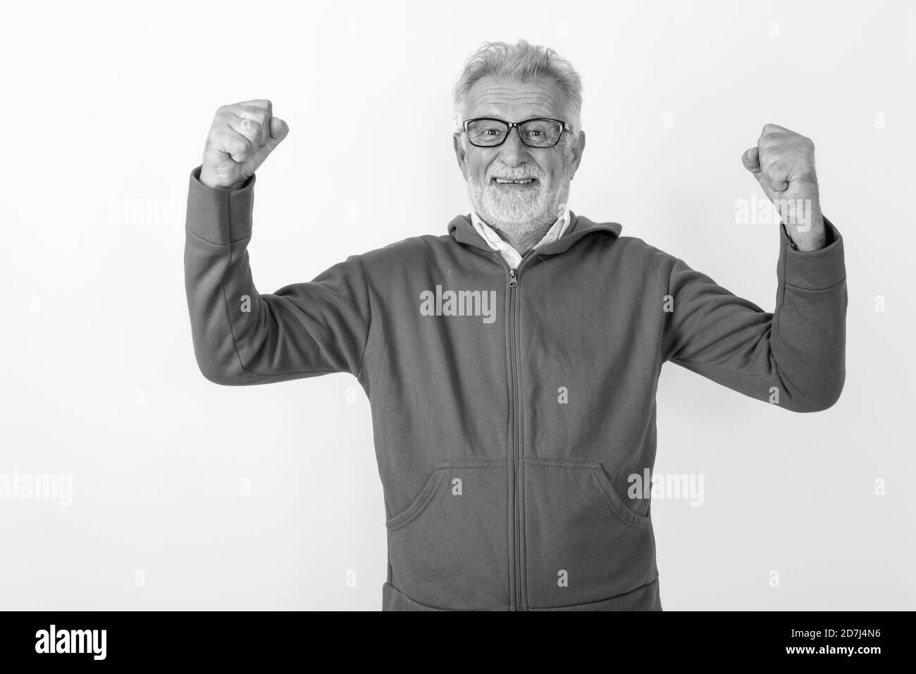 Old man arms raised Black and White Stock Photos & Images - Alamy