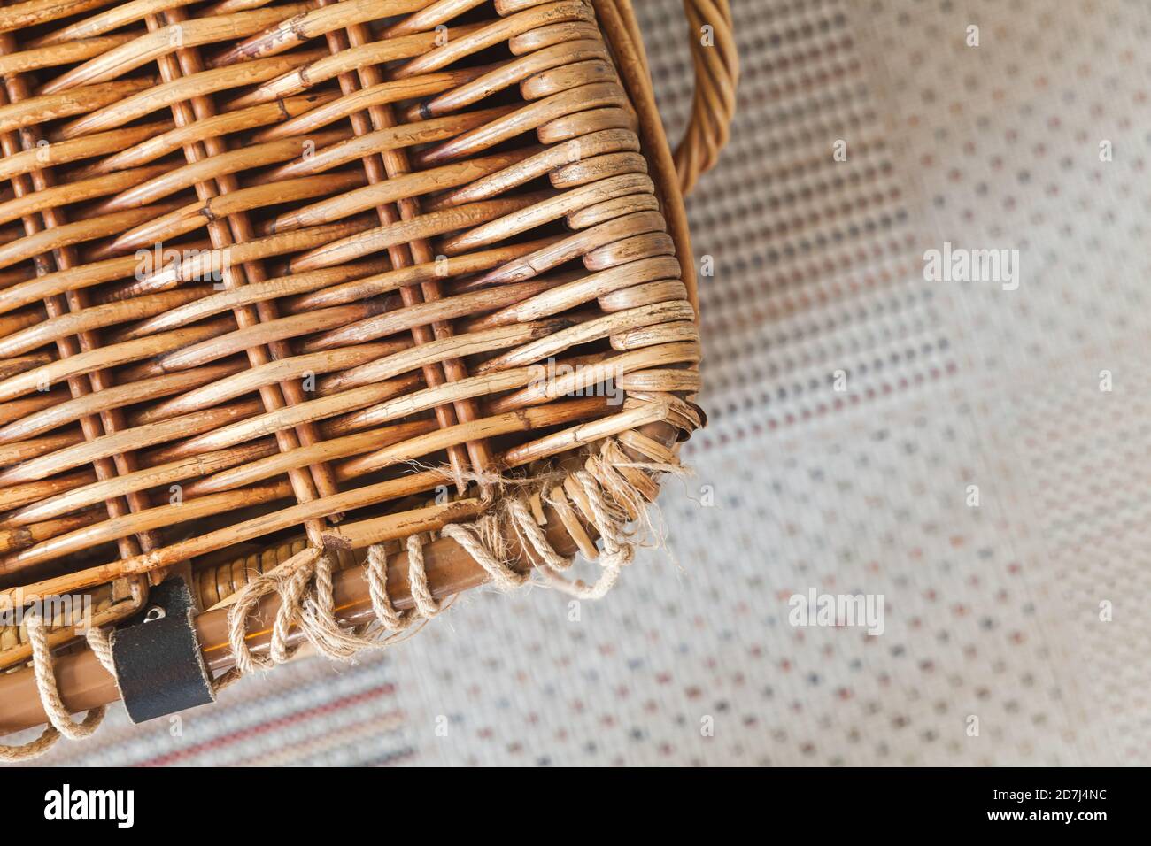 Closed handmade wicker basket top view, background photo texture Stock ...