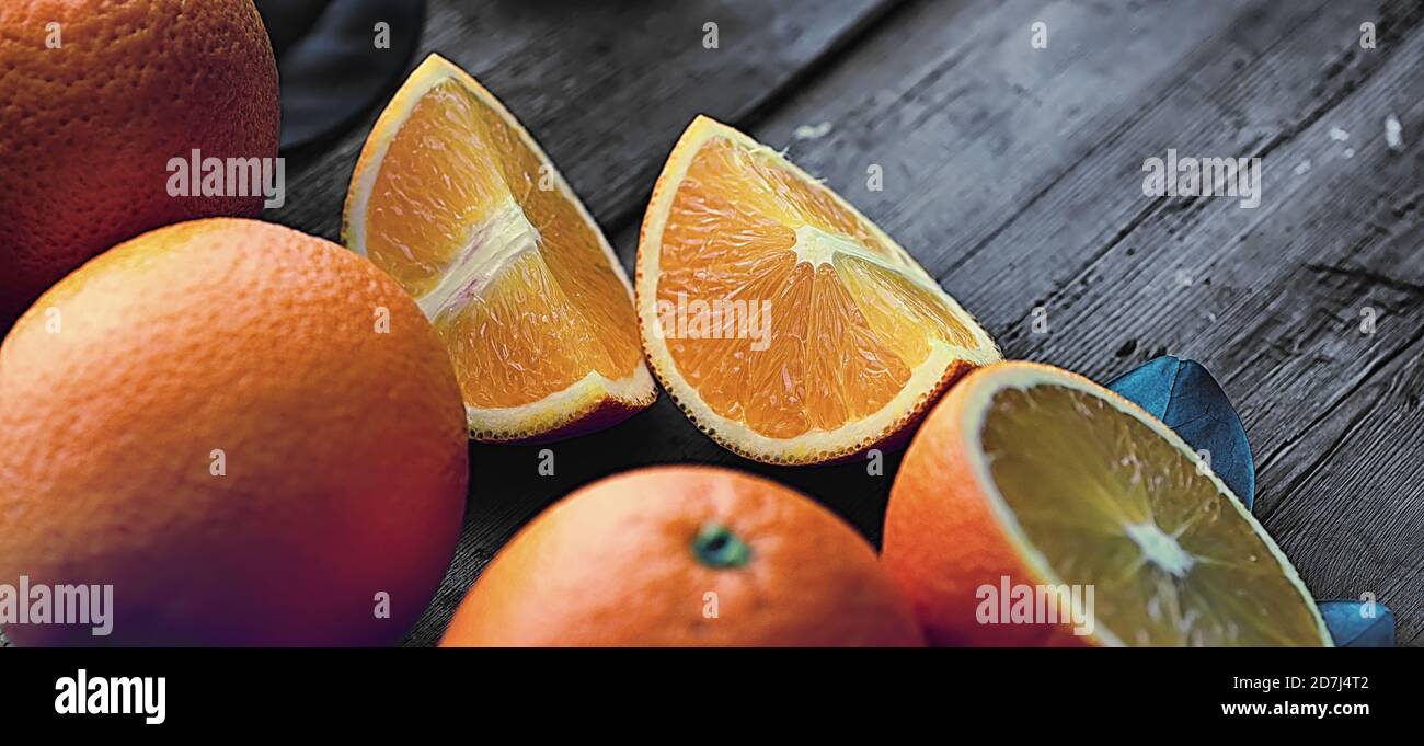 Orange citrus fruit on a stone table. Orange background Stock Photo - Alamy