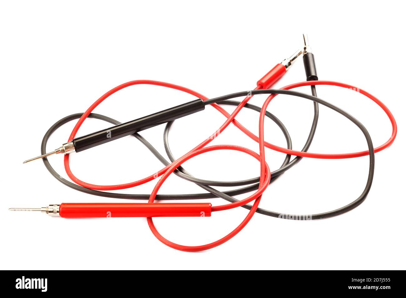 Red and black wires with probes for tester isolated on a white ...