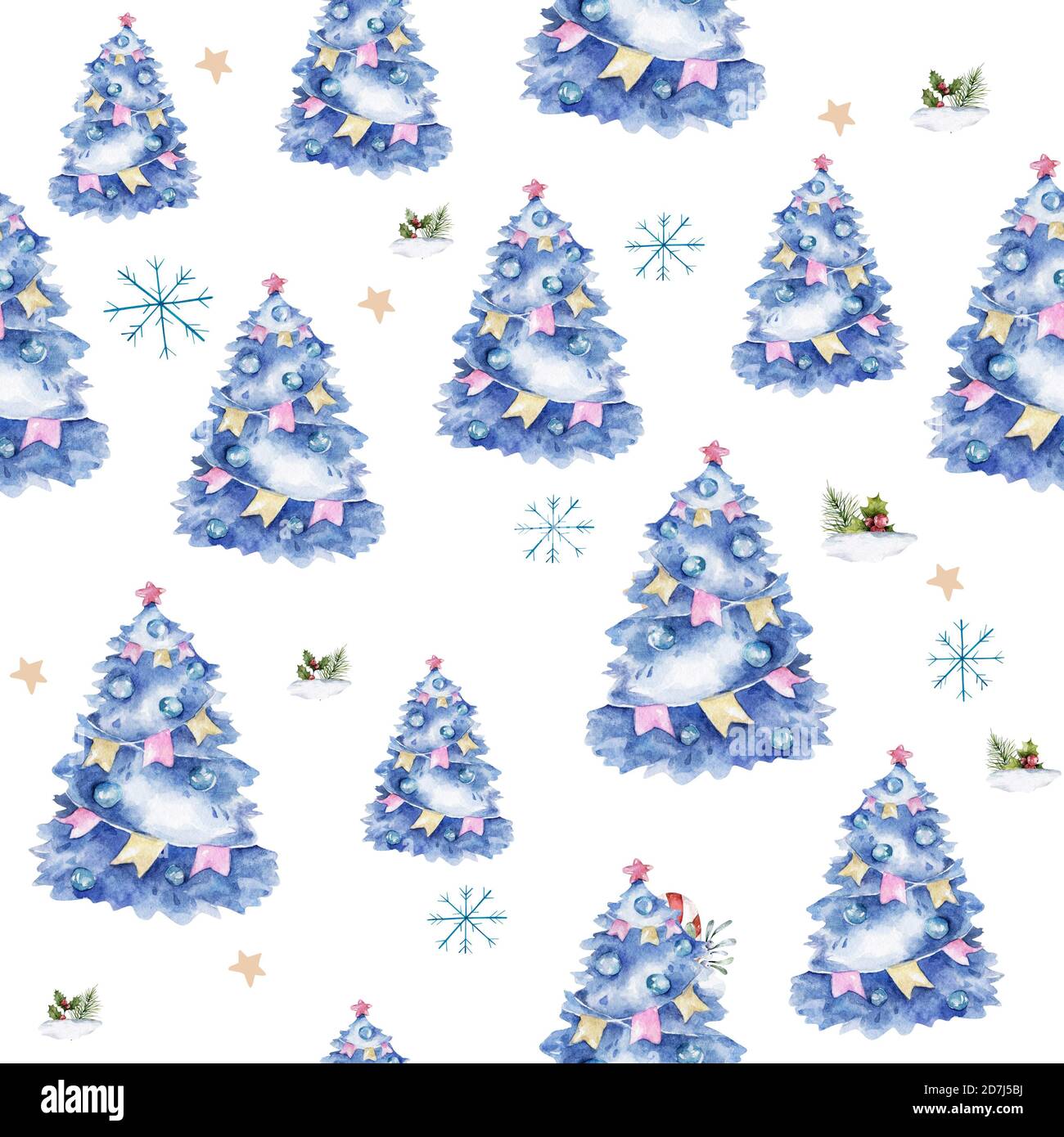 Seamless pattern blue Christmas tree. Decorated Christmas tree ...