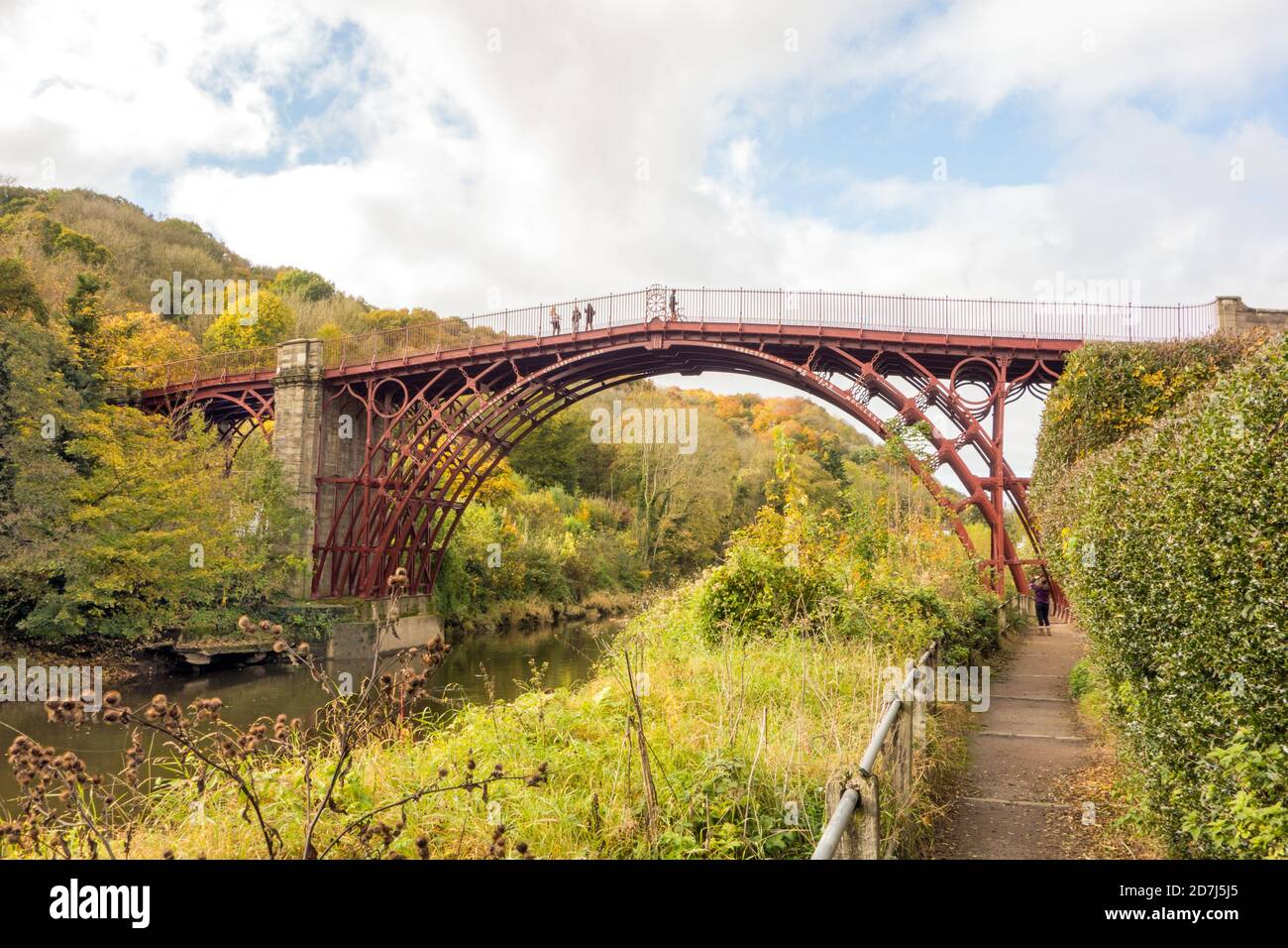 View of the Ironbridge at coalbrookdale on the River Severn, at the ...