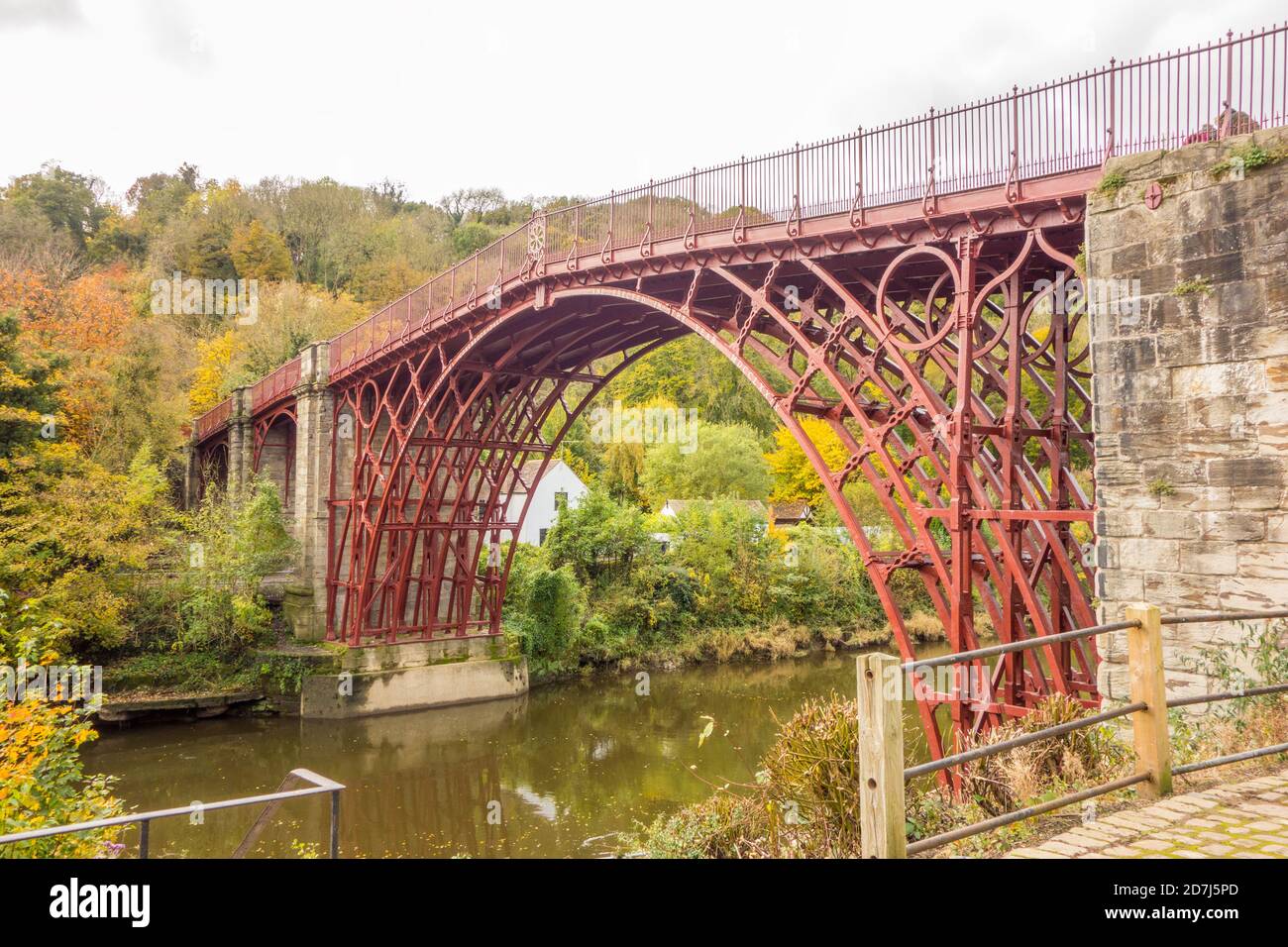 View of the Ironbridge at coalbrookdale on the River Severn, at the ...