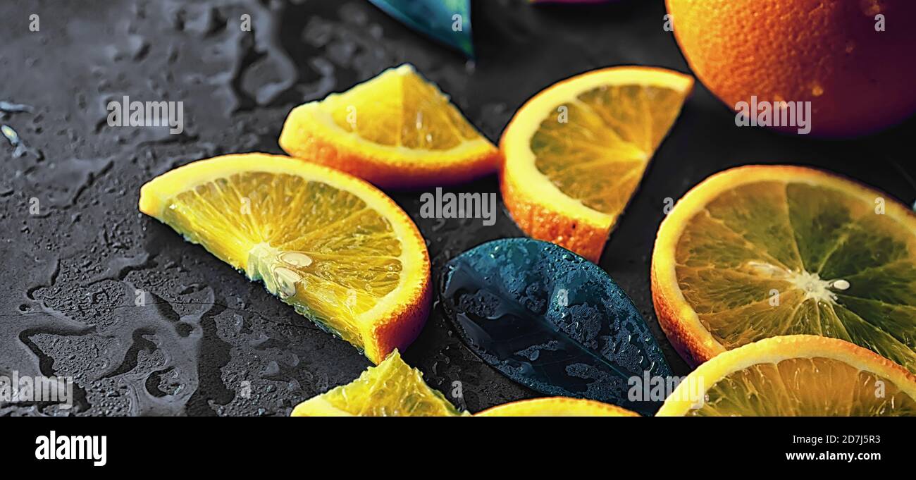 Orange citrus fruit on a stone table. Orange background Stock Photo - Alamy