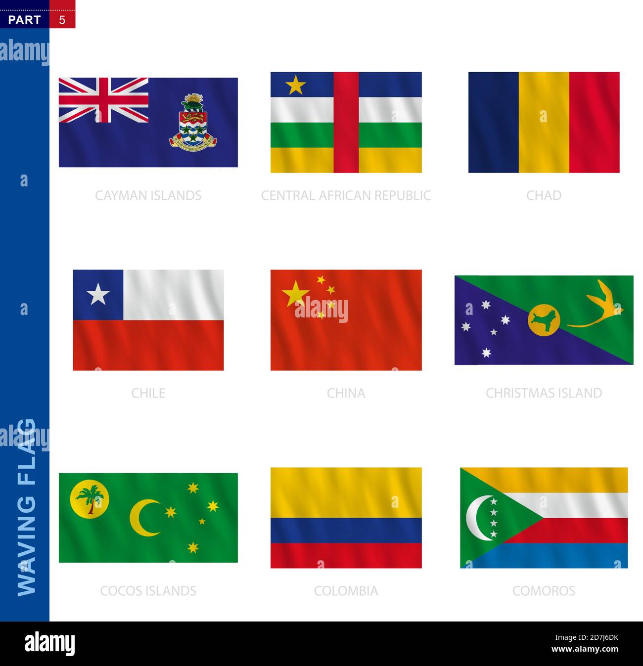 Waving flag collection in official proportion. 9 vector flags: Cayman ...