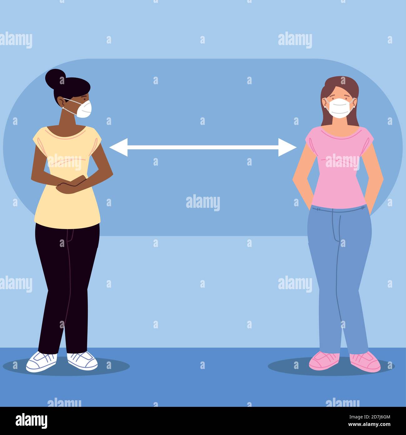 social distancing, women standing with distance to prevent disease ...