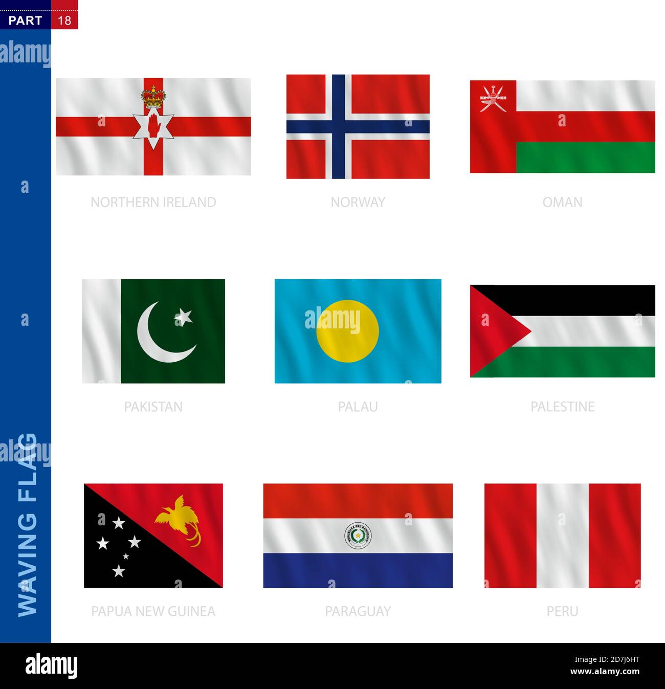 Waving flag collection in official proportion. 9 vector flags: Northern ...