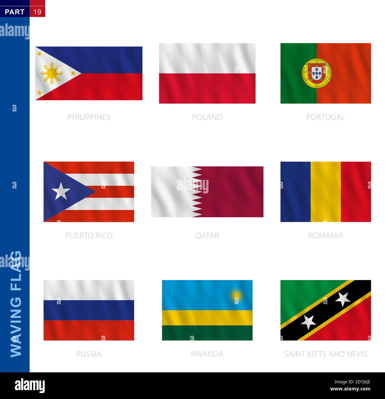 Waving flag collection in official proportion. 9 vector flags ...
