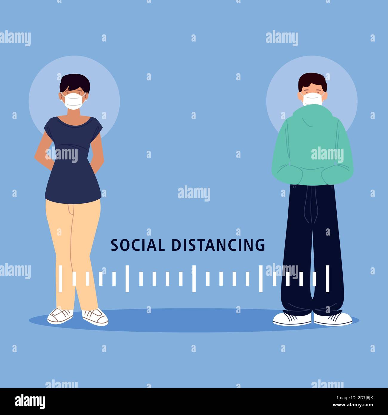 social distancing, man and woman keep distance in public society ...