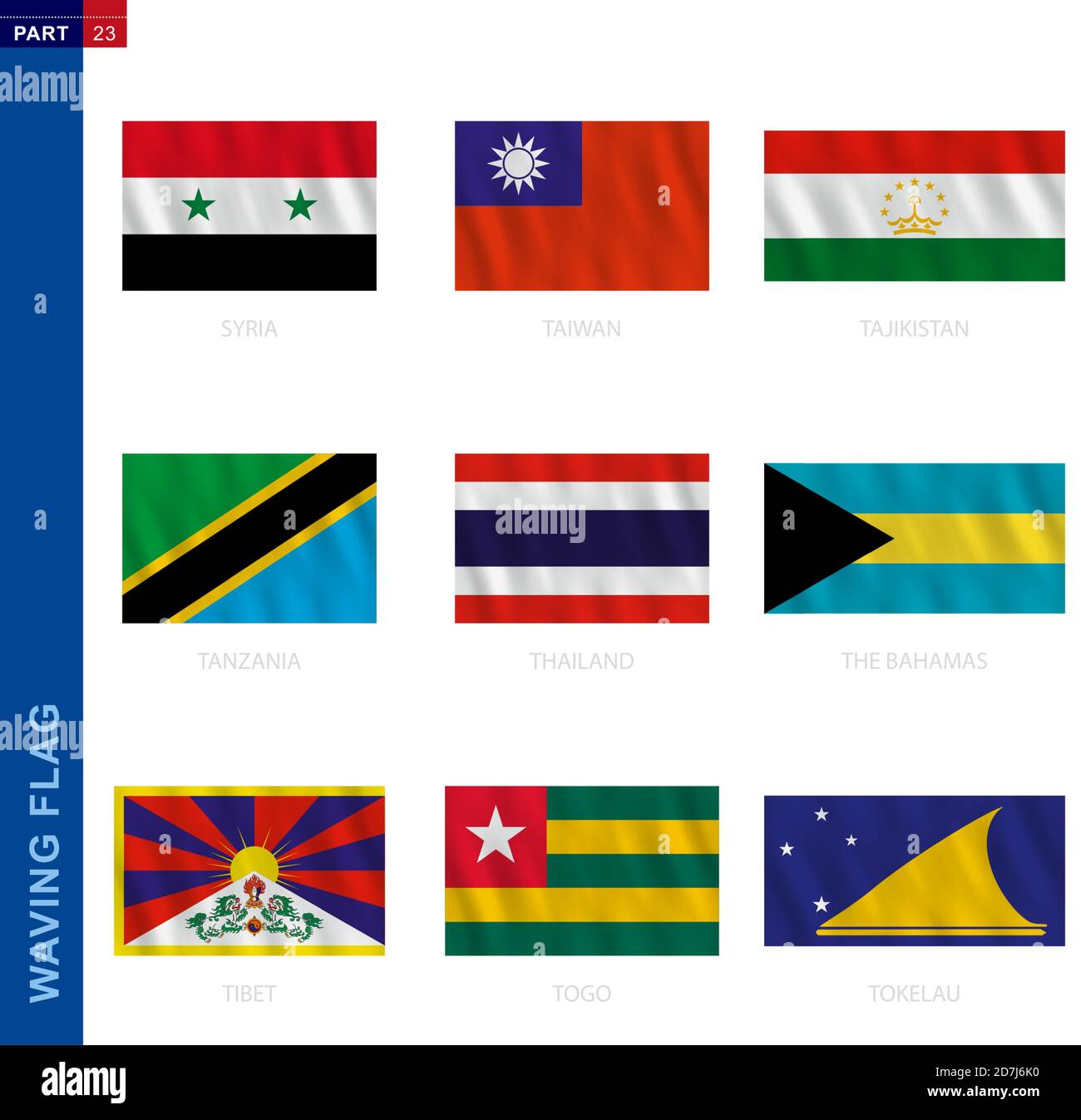 Waving flag collection in official proportion. 9 vector flags: Syria ...