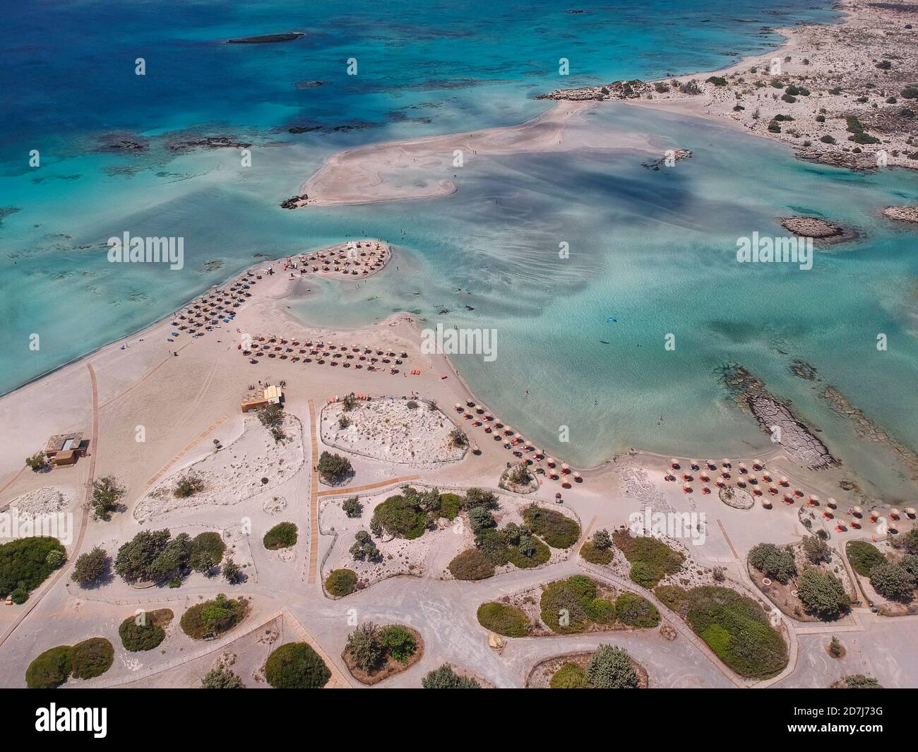Aerial view on popular Elafonisi beach on western side of Crete island ...