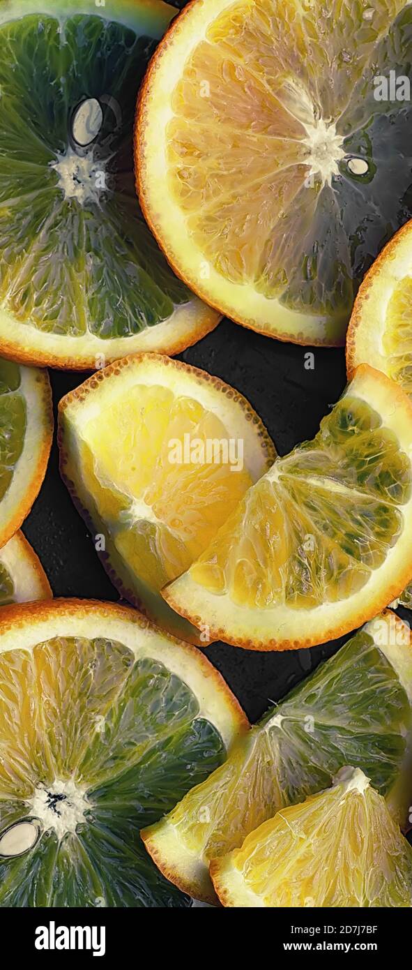 Orange citrus fruit on a stone table. Orange background Stock Photo - Alamy
