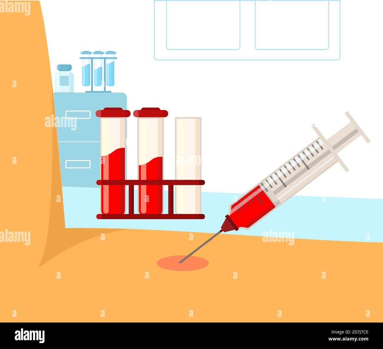 Medical blood test. A syringe that draws blood from a person s hand ...
