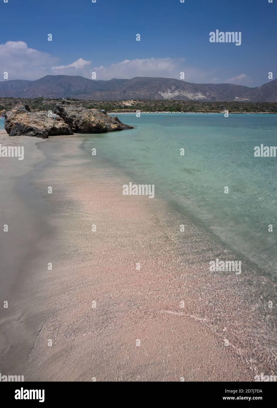 Pink sand on popular Elafonisi beach on western side of Crete island ...