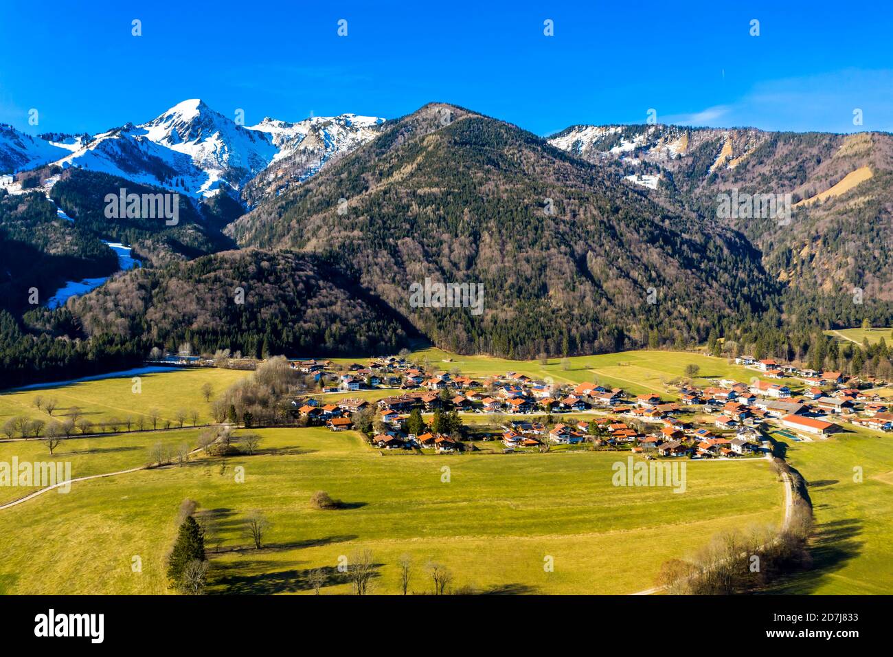 Aerial view of alpine town in summer hi-res stock photography and ...