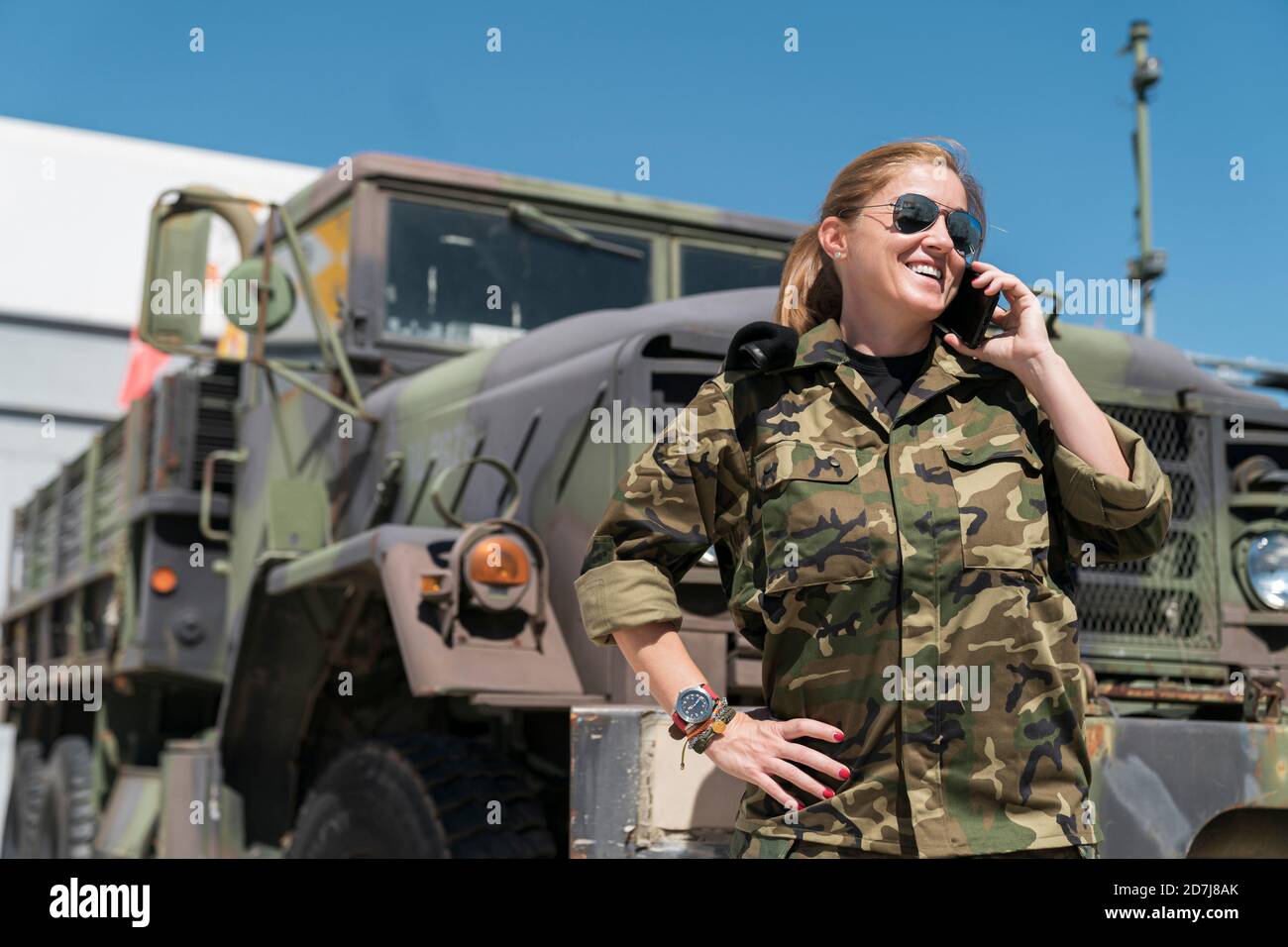 Smiling communication standing army soldier military hi-res stock ...