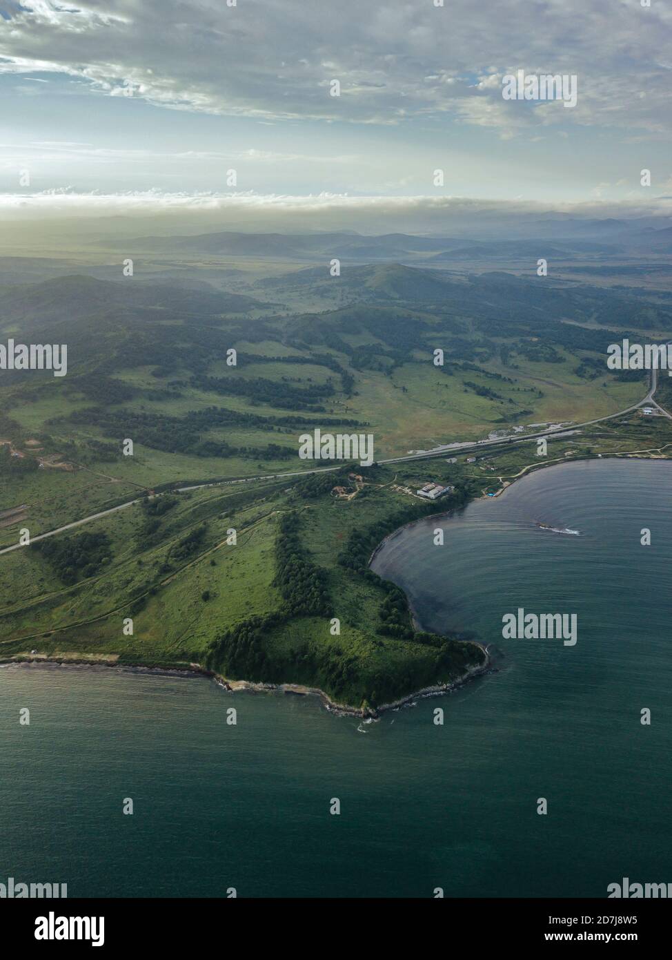 Russia, Primorsky Krai, Zarubino, Aerial view of coastline of Sea of ...