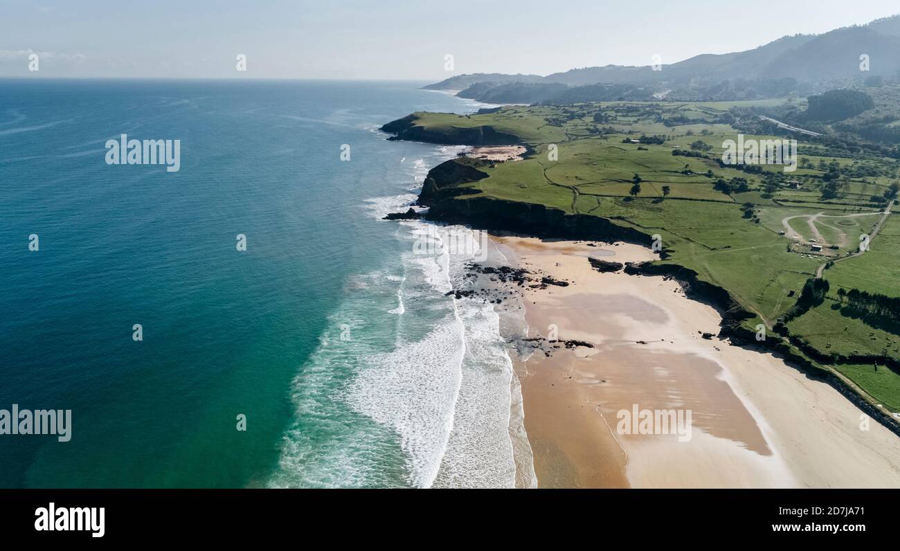 Aerial view of sandy coastal beach Stock Photo - Alamy