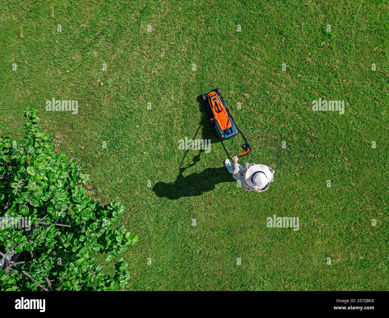 Woman pushing lawn mower hi-res stock photography and images - Alamy
