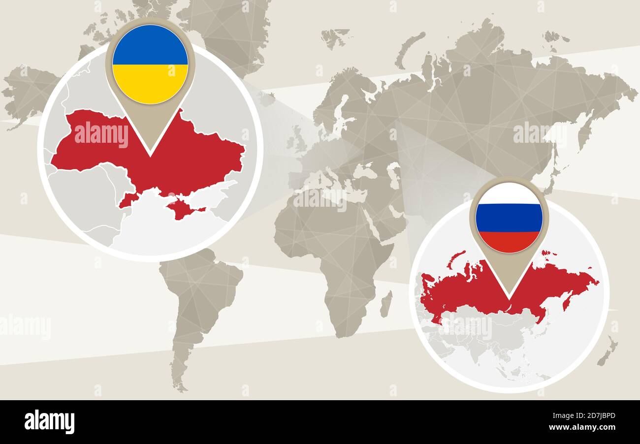 World map zoom on Ukraine, Russia. Conflict. Vector Illustration Stock ...
