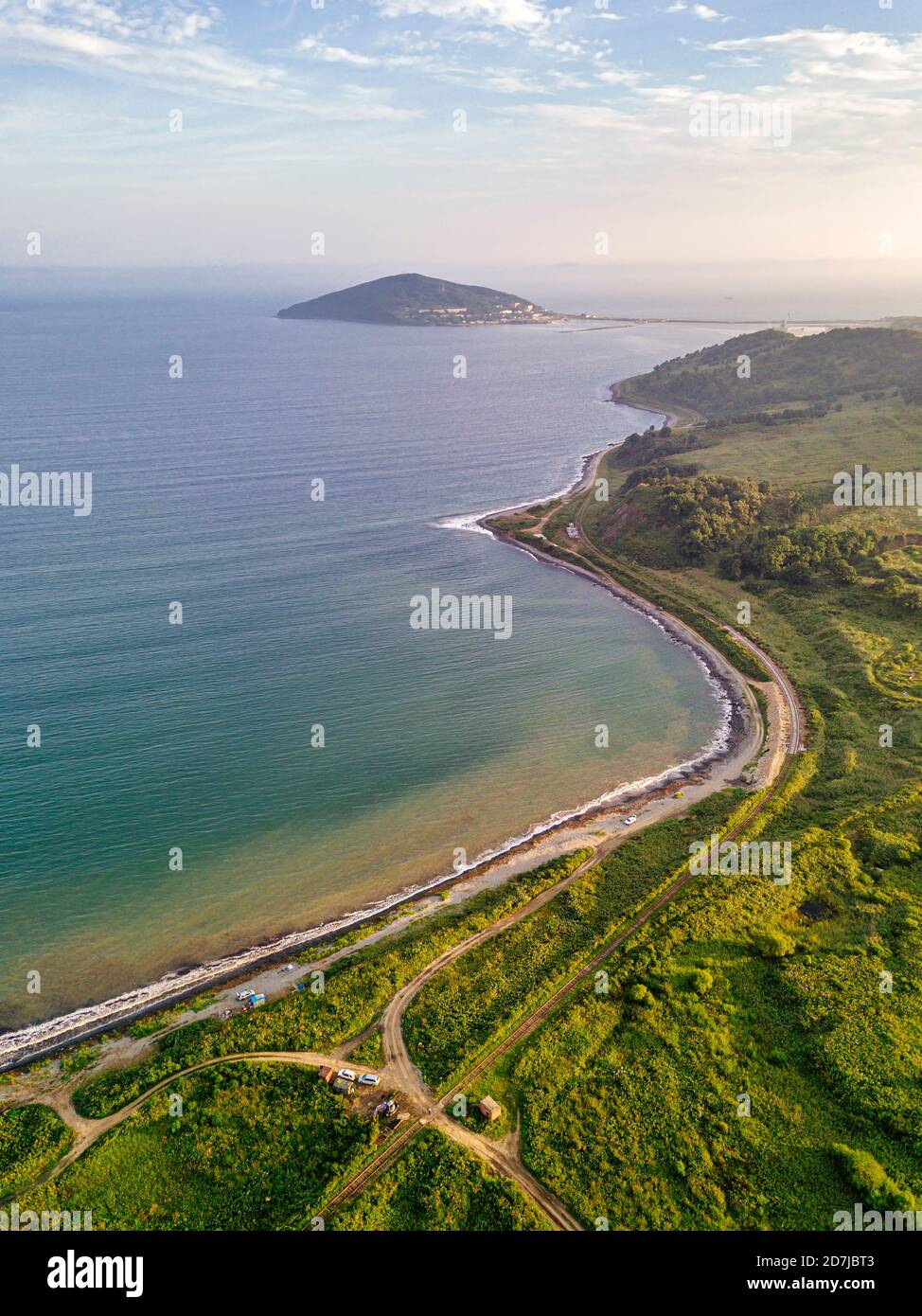 Russia, Primorsky Krai, Zarubino, Aerial view of railroad track ...