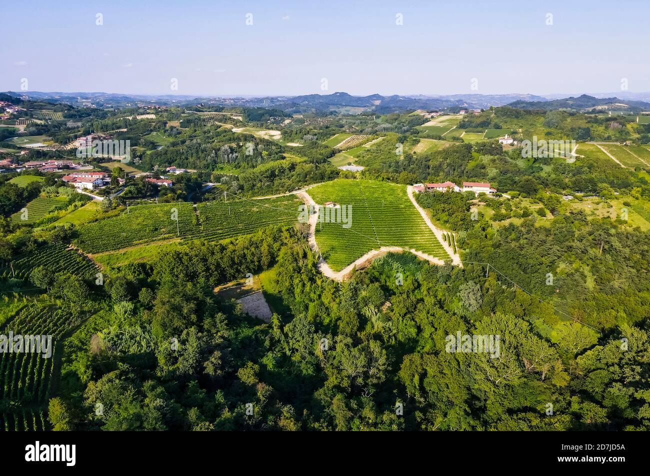 Drone view of green countryside landscape in summer Stock Photo - Alamy