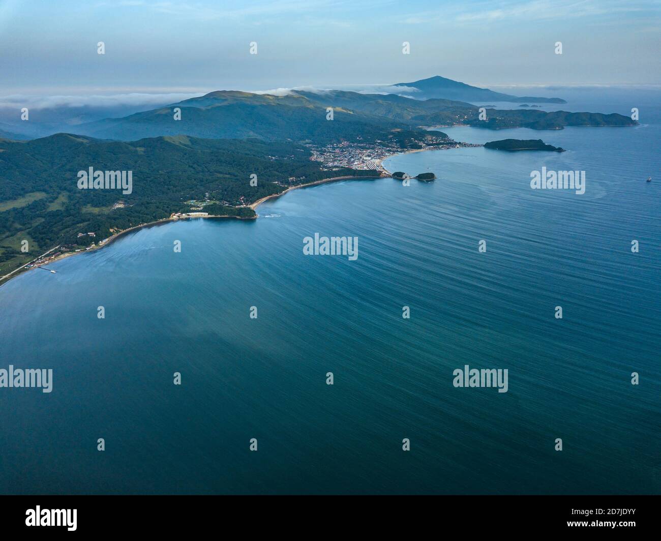 Russia, Primorsky Krai, Andreyevka, Aerial view of Sea of Japan and ...
