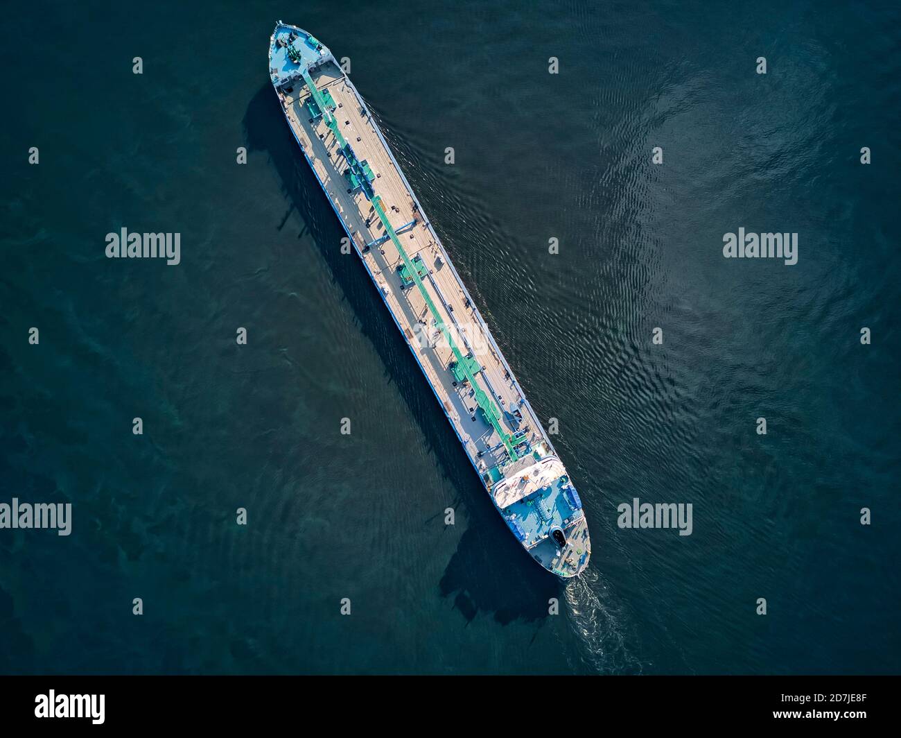 Aerial view of oil tanker moving on Volga River Stock Photo - Alamy