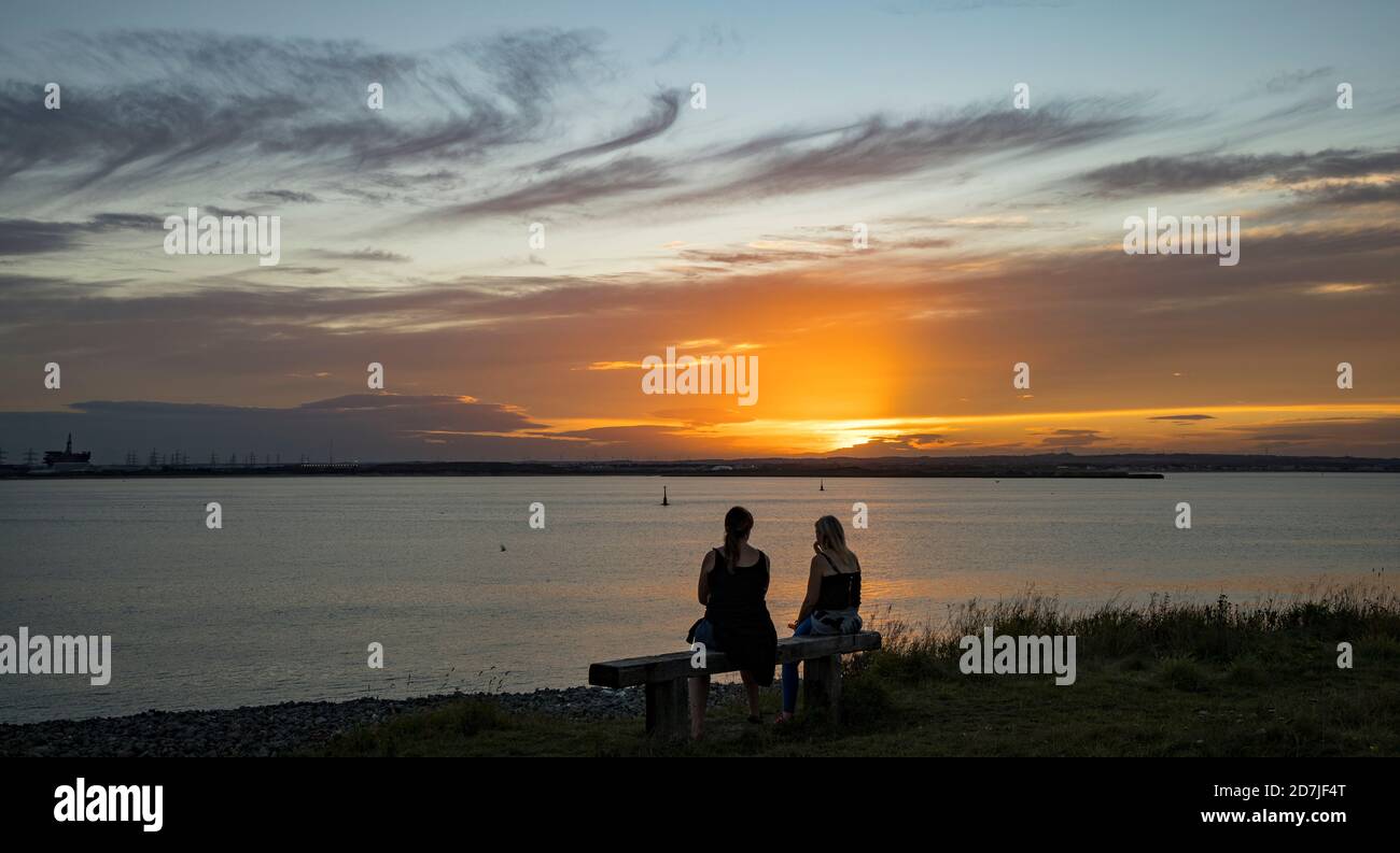 Sun set river Tees Estuary at South Gare, Redcar Cleveland Stock Photo ...