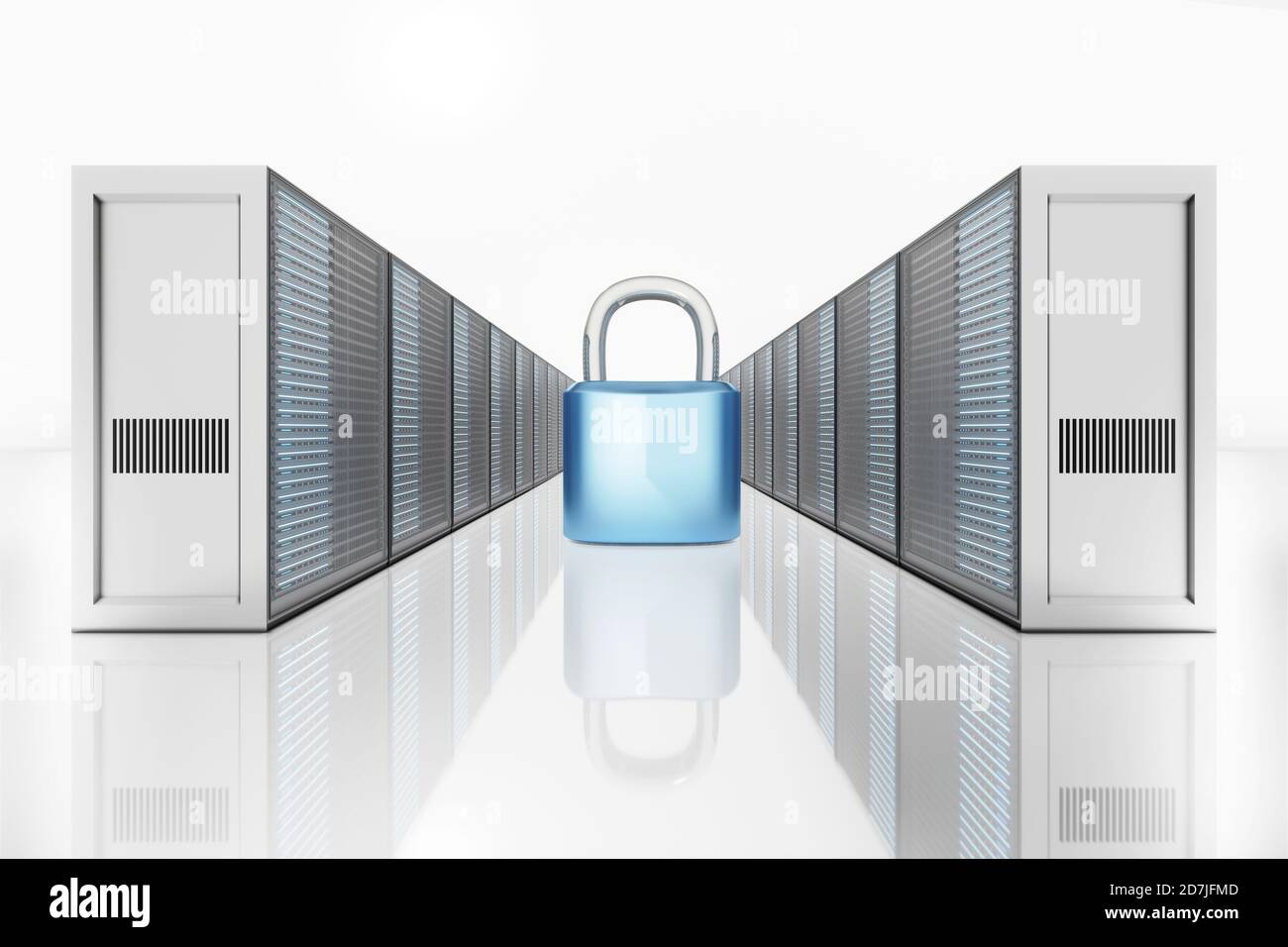 Illustration of padlock between network server tower Stock Photo - Alamy