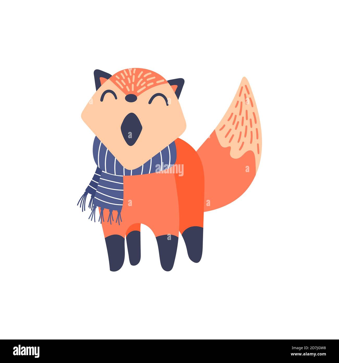 Cute cartoon yawning fox in simple naive style. Nice woodland animal ...