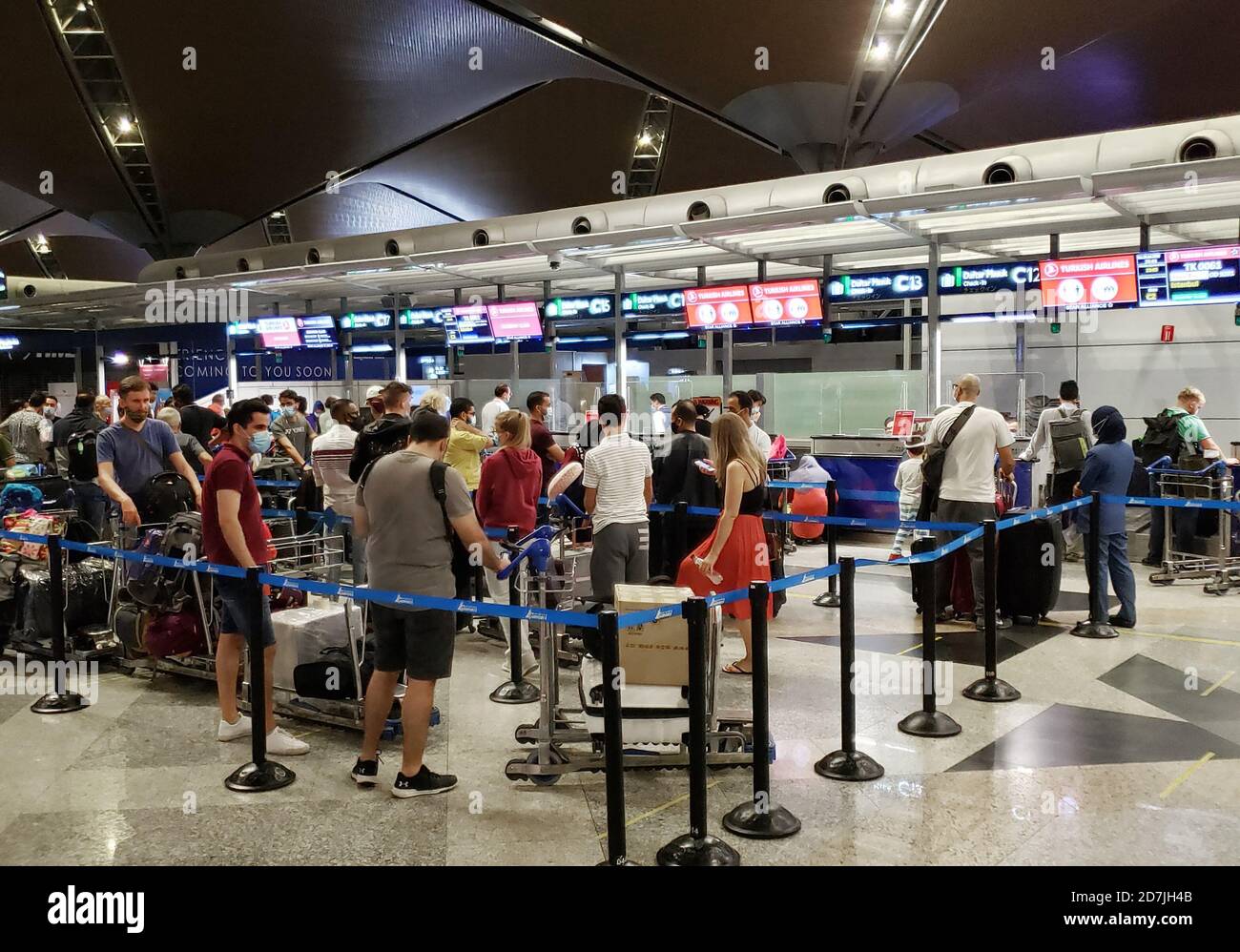 Crowd Waiting In Line Passengers Terminal High Resolution Stock ...