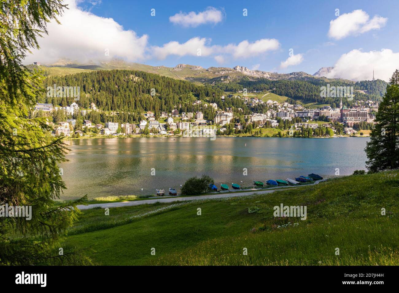 Switzerland, Canton of Grisons, Saint Moritz, Lake Saint Moritz and ...