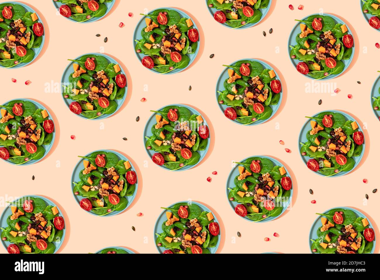 Pattern of plates of fresh ready-to-eat vegan salad Stock Photo - Alamy