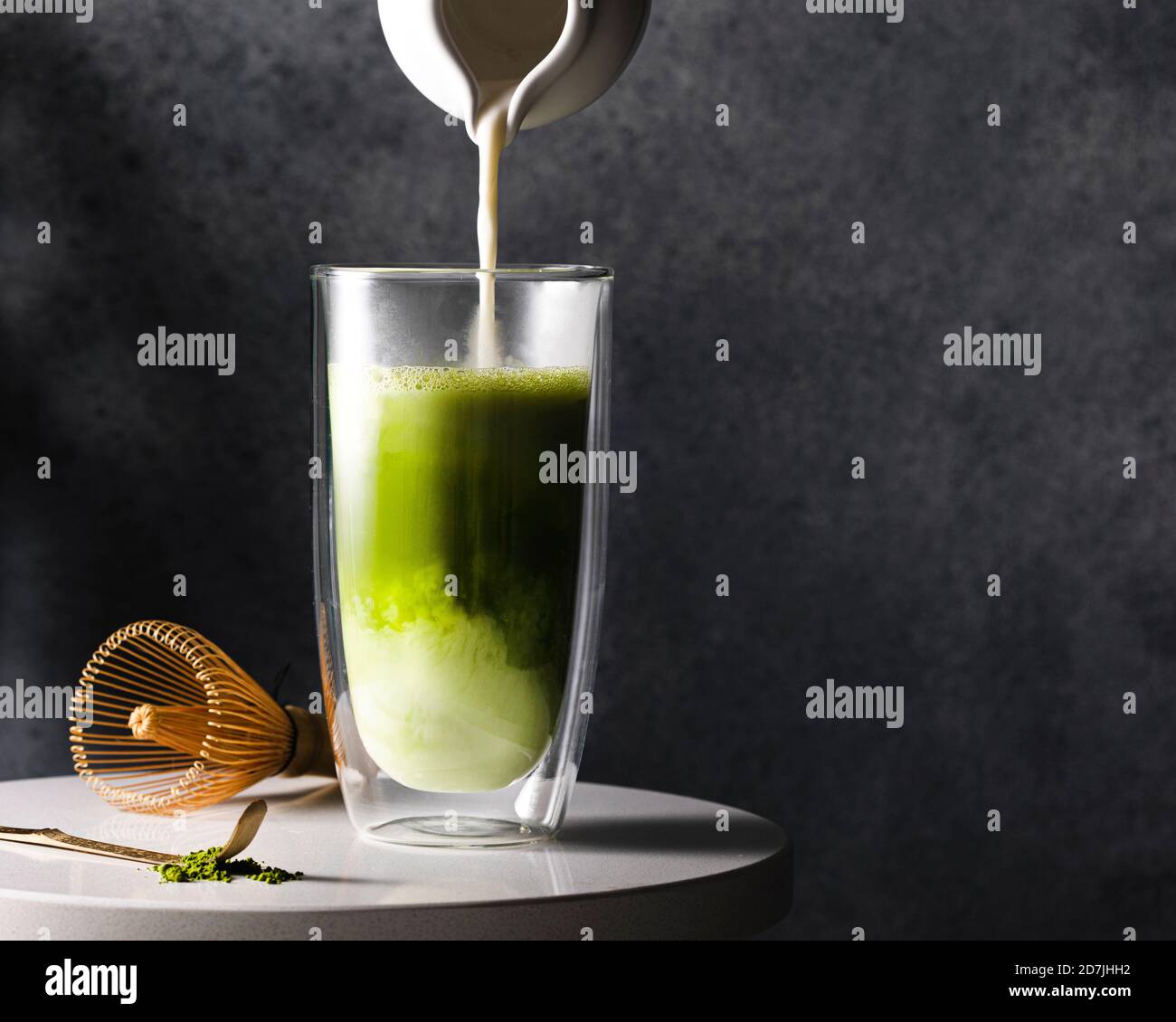 Preparation of matcha latte Stock Photo - Alamy